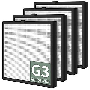 Horserdy 4 Pack G3 True HEPA Replacement Filter Compatible with AMEIFU G3 Sferf-30 (FXAP2W) Purifier for VEWIOR A3 and Tailulu HQZZ-260, 3 in 1 Filtration HEPA Filter