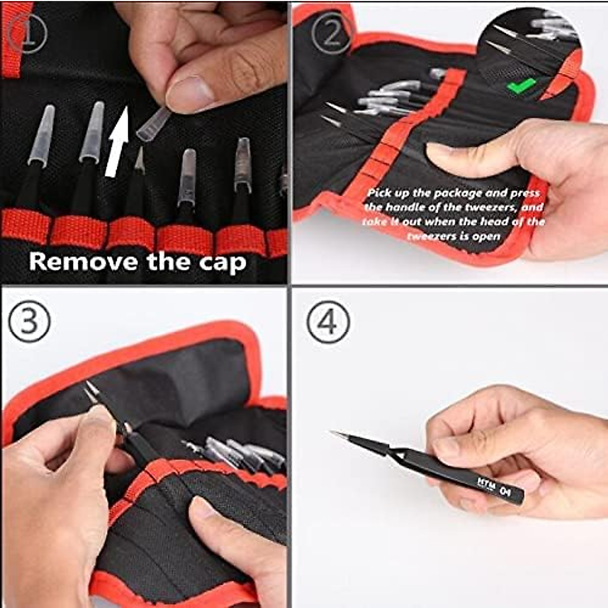 HengTianMei Precision Tweezers Set, ESD Anti-Static Stainless Steel Tweezers Set for Craft, Jewelry, Electronics, Laboratory Work (14 PCS)