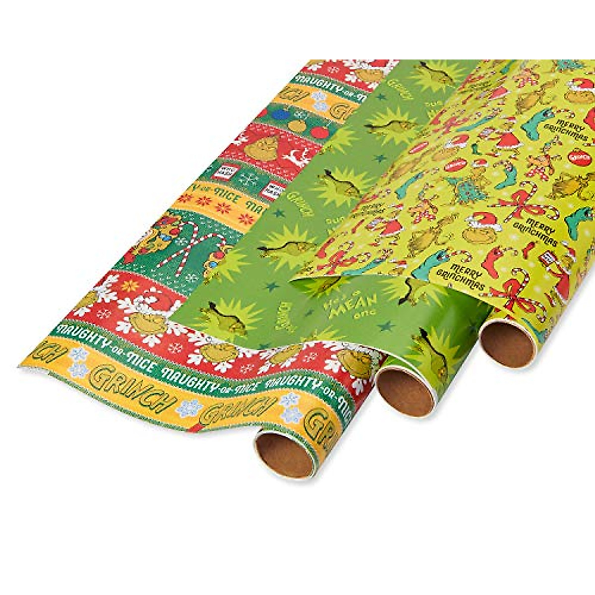 American Greetings 105 sq. ft. Christmas Wrapping Paper Bundle with Cut Lines, The Grinch (3 Rolls in. x ft.)