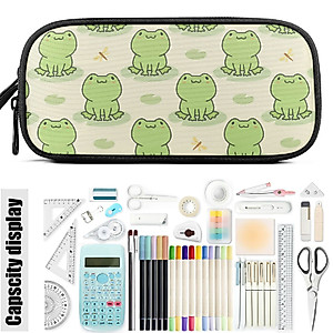Fustylead Cute Frog Big Capacity Pencil Pen Case, Multi-Purpose Makeup Bag Organizer Storage Pouch for Office College School Hiking Travel