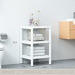 IOTXY Open Shelving Storage Rack - 3-Tier Freestanding Solid Wood Shelves Unit, Multipurpose Display Stand for Bathroom Living Room Laundry, Square Corner Rack, Bookshelf, White