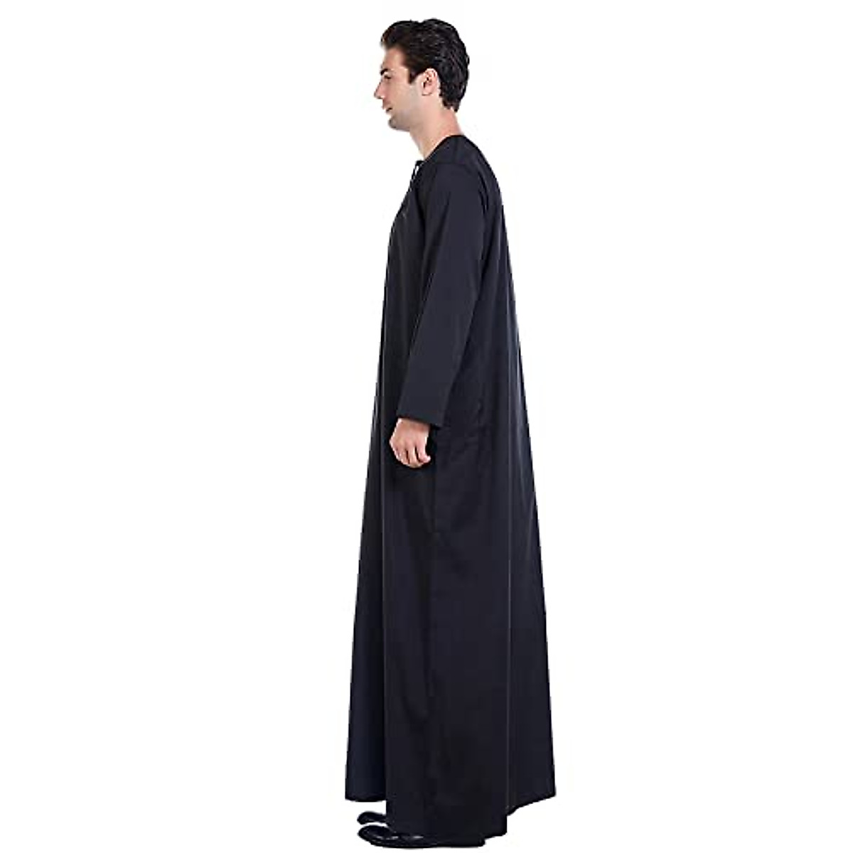 Stand Solid Arab Men's Color Robe Collar Muslim Middle Muslim Clothes Hijab Dress for Women Style (Black, S)