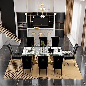 Asday Black and Gold Dining Chairs Set of 4, Black Velevt Upholstered Kitchen Chair with Metal Ring Pull, High Back Dining Chairs with Gold Stainless Steel Legs