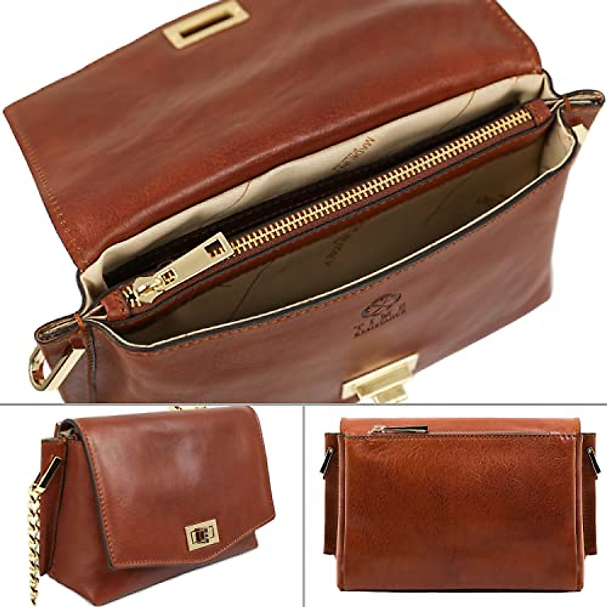Time Resistance Leather Crossbody Bag for Women - Full Grain Leather Shoulder Bag - Stylish Messenger Bag Purse (Cognac)