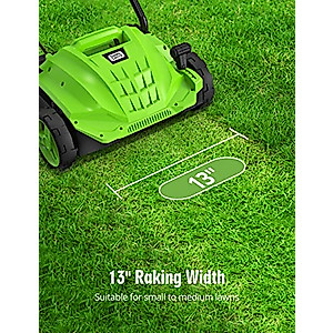 SWIPESMITH 13-Inch 12 Amp Electric Dethatcher Scarifier, 2-in-1 Lawn Dethatcher with Two Safety Switches, 4-Position Depth Adjustment, Scarifier with Foldable Handle, for Lawn, Garden, Yard