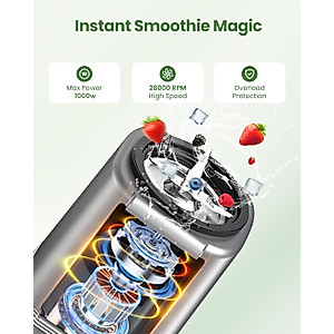 VEWIOR 1200W Blender for Shakes and Smoothies, Personal Blender with 6-Edge Blade, 22oz*2 BPA Free To-Go Cups, 3 Modes Control, Suitable for Kitchen, Ideal for Frozen Drinks, Sauces