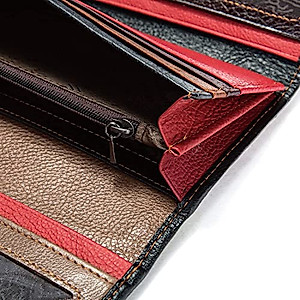 Aslana Women's Genuine Leather Wallet Patent Leather Retro Vintage Patchwork Embossed Flower Floral Wristlet Clutch Bag (Long, Long, Trifold Patent Leather Diamond)