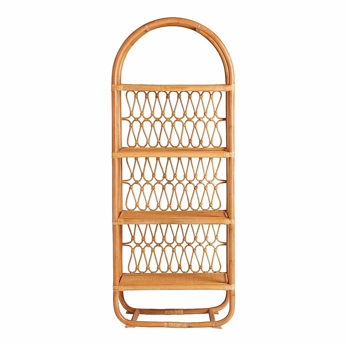 Rattan Arched Bookshelf, 4-Tier Tall Rattan Bookshelf, Free Standing Storage Unit, Bookcase Home Decor Furniture for Home Office, Living Room, Bedroom, Study