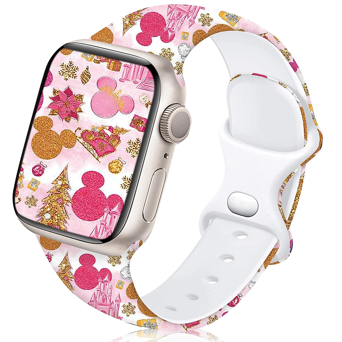 Aniaboho Christmas Soft Silicone Apple Watch Bands Compatible with Apple Watch Series 10 9 8 SE 7 6 5 4 3 2 1 Ultra 2 1,Cute iWatch Bands for Women Men, Holiday Apple Watch Band for Apple Watch 46mm 45mm 44mm 49mm 42mm(Fantasy Pink)