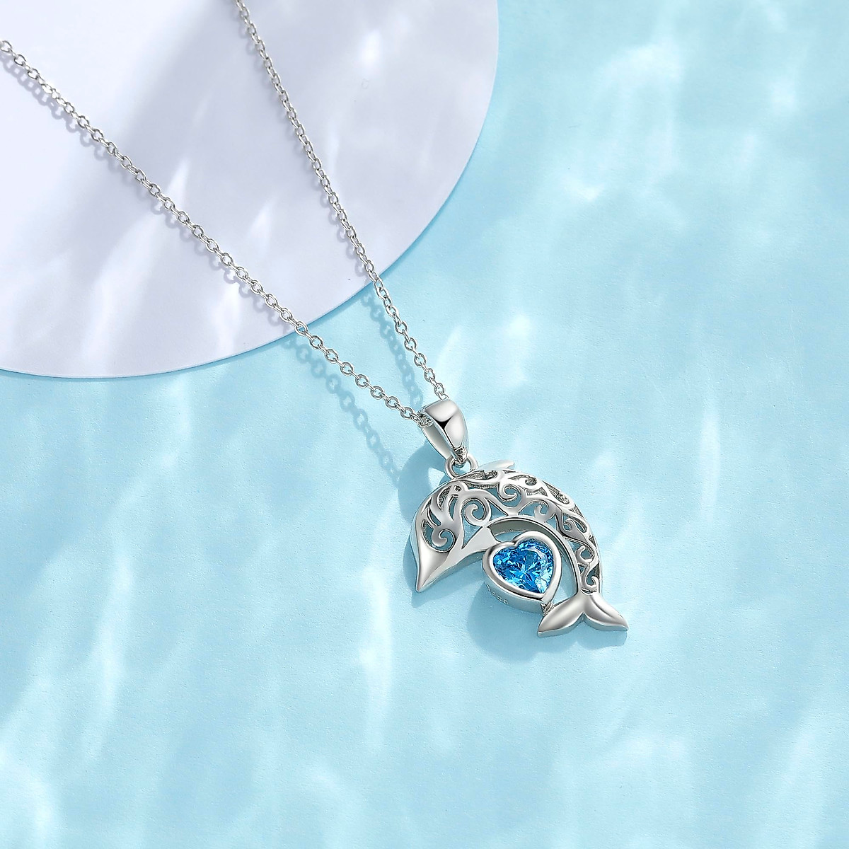 ONEFINITY Dolphin Necklace 925 Sterling Silver Dolphin Pendant Cute Animal Ocean Blue Heart New Years Necklace Jewelry for Women
