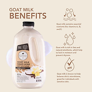 Dionis Goat Milk Skincare Deep Moisturizing Hand Soap Refill - Concentrated Hand Moisturizing Formula Blended With Shea Butter, Aloe Vera & Coconut Oil - Made In The USA - Vanilla Bean, 48 Oz Bottle