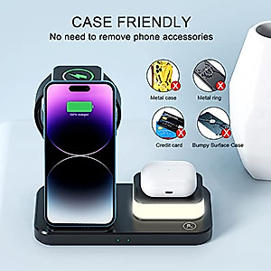 Wireless Charging Station Compatible with Apple iWatch8/Ultra/7/SE/6/5/4/3/2, 3 in 1 Wireless Charger Nightlight for Airpods 2/3/Pro iPhone 14 Plus/13/12/Pro MAX/Mini/11/XS/XR/8 and Samsung(Black)