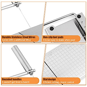 CALIDAKA Cheese Slicers For Block Cheese Wire Cheese Slicer with 5 Replacement Wires Stainless Steel Cheese Slicer Cutter Cheese Slicer Cutting Board Accurate Size Scale Cheese Cutter(silver)