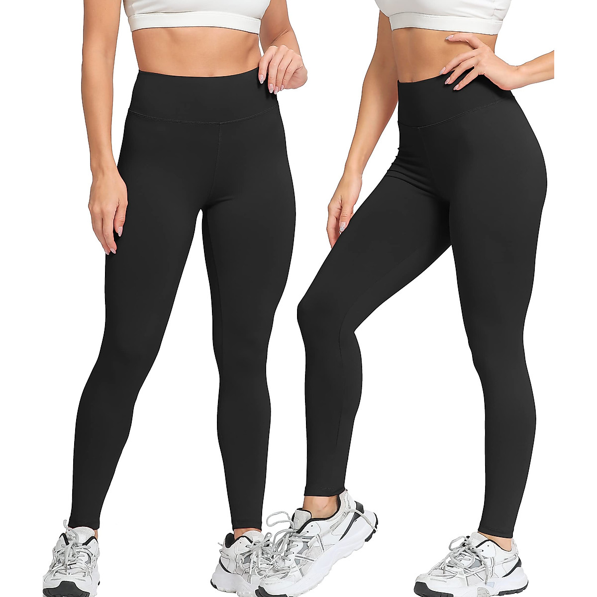 Natural Feelings Buttercloud High Waisted Leggings for Women Ultra Soft Stretch Opaque Slim Yoga Leggings,2-Pack,Black,L-XL