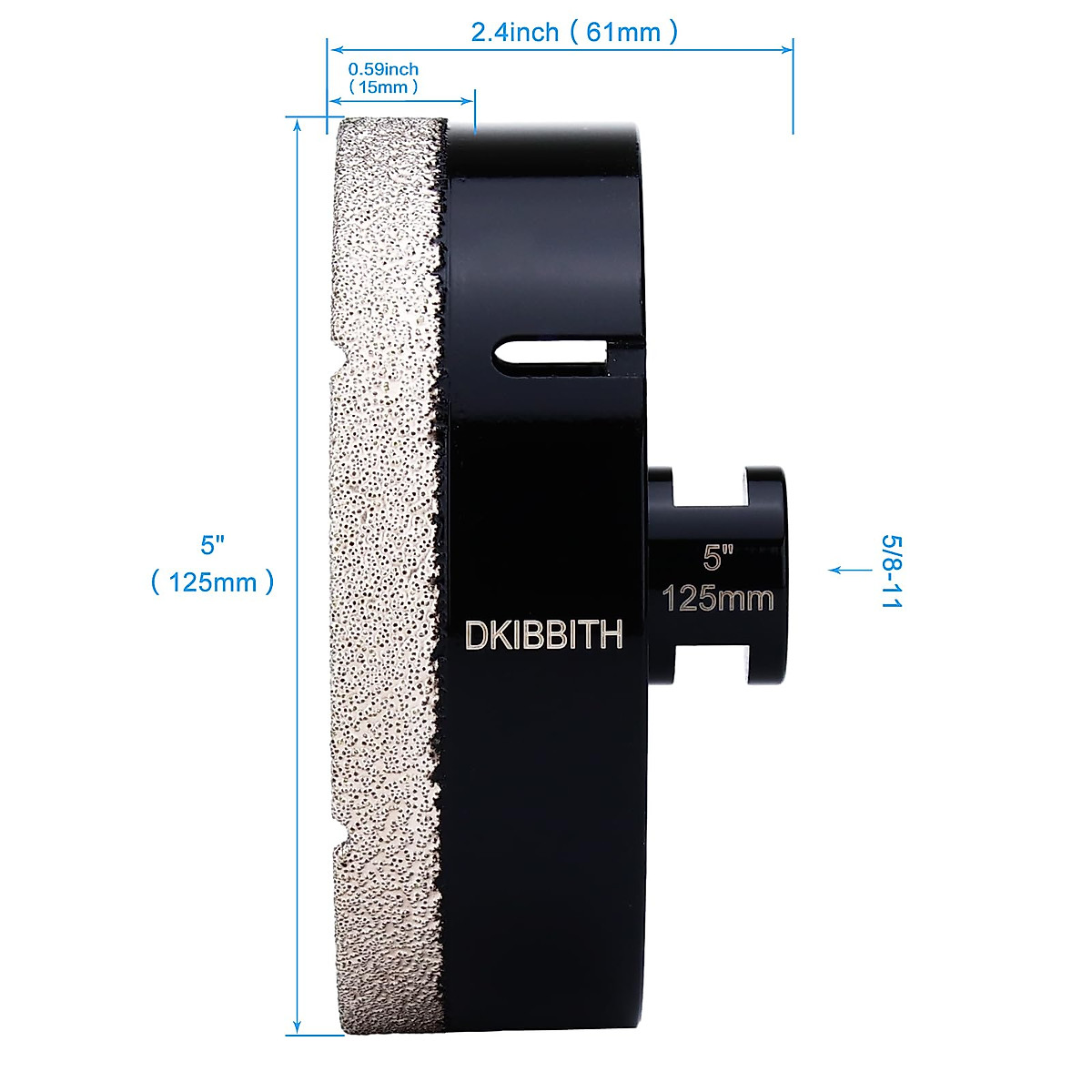 DKIBBITH 5" Dry Diamond Core Drill Bit, Tile Hole Saw for Ceramic Porcelain Granite Quartz Marble Tiles Stone Brick Glass Block with 5/8-11 Thread Fit Angle Grinders, 125mm Black