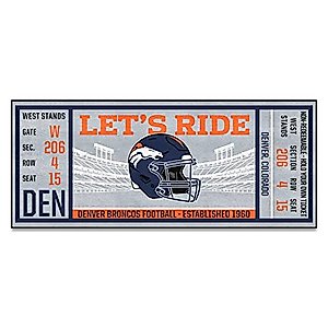 FANMATS 23119 Denver Broncos Ticket Design Runner Rug - 30in. x 72in. | Sports Fan Area Rug, Home Decor Rug and Tailgating Mat