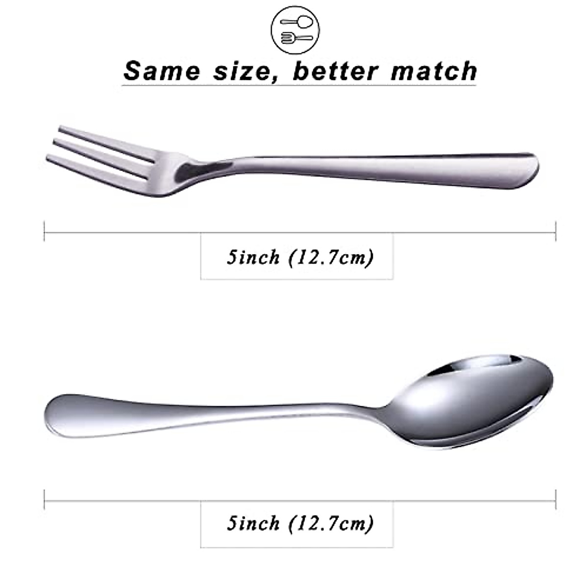 Glitterymall 12PCS Stainless Steel Cocktail Tasting Appetizer Cake Fruit Forks and Tea Dinner Server Spoon Kitchen Accessory Wedding Party (6 forks 5'' and 6 spoons5'')