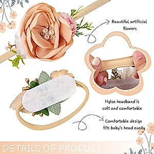 PABOBIT 6PCS Baby Girl Flower Nylon Headband-Elastic Hair Band Handmade Bow For Newborn Infant Toddler (Flowers-1, L)