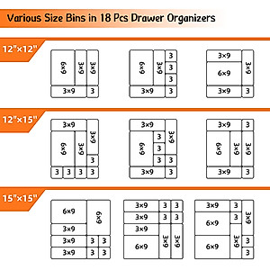 BYCY 18 Pcs White Drawer Organizers Trays Set Drawer Dividers for Kitchen Office Bathroom, Interlocking Bin Pack (18 Pieces)