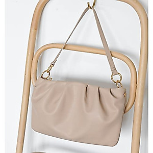 Women Ruched Shoulder Handbag Cloud Pouch Hobo Bag Convertible Clutch Soft Vegan Leather Cross body Bag (Nude)