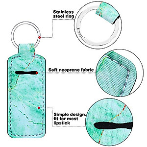 Blulu 10 Pieces Chapstick Holder Keychains Clip-on Chapstick Sleeve Pouch Lipstick Holder Keychain Lip Balm Holder Key Chain with Marble Pattern for Travel Accessories, 10 Colors