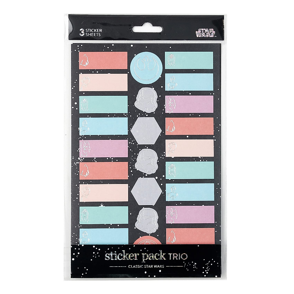 Star Wars Sticker Pack Trio - 121 Stickers Total, 3 Iridescent, Holographic, Silver Metallic Pages of Decorative, Functional, and Cute Stickers for Customizing Planners, Notebooks, and More