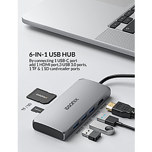 USB C Hub Multiport Adapter, Docking Station 6 in 1 USB-C Hub Adapter [4K HDMI-Compatible Output Port / 3 USB-A Ports/TF/SD Slots] Compatible with MacBook/ChromeBook/Surface Go/USB C Device