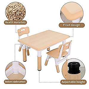 UNICOO - Kids Study Table and Chairs Set, Height Adjustable Plastic Children Art Desk with 2 Seats, Kids Multi Activity Table Set (Maple TOP with Natural Border) BY-60-MN