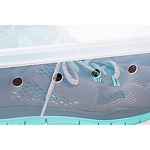 IRIS USA, Inc. Tall Stackable Shoe Storage Box with Flip Up Door and Air Vents, 4-Pack, Sturdy Shoe Organizer Container with Removable Dividers for Closet Under Bed and Entryway Storage, Clear