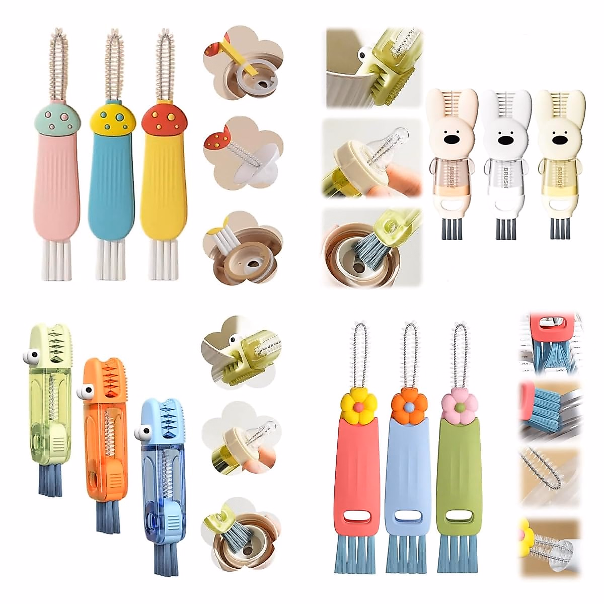 Cup Lid Cleaning Brush, 3 in 1 Multi-Function Silicone Cup Lid Gap Cleaner, Multi-Style Cup Lid Cleaning Brush, Used for Bottle Gap Narrow Space, Household Kitchen Cleaning Tools (B-3 Pcs)