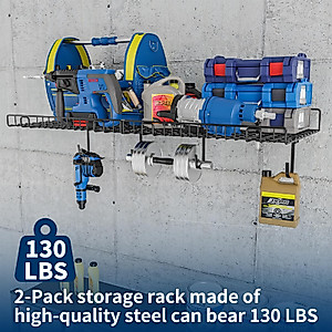 2 Pack Garage Wall Shelf, Wall Mounted Storage Shelves, Heavy Duty Metal Shelves for Room Wall, Loads 130 LBS Floating Shelves Mesh Storage Rack for Garage, Office, Basement,Wall Cabinet and Kitchen