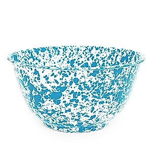Crow Canyon Home Enamelware Salad Bowl, 5 quart, Turquoise/White Splatter