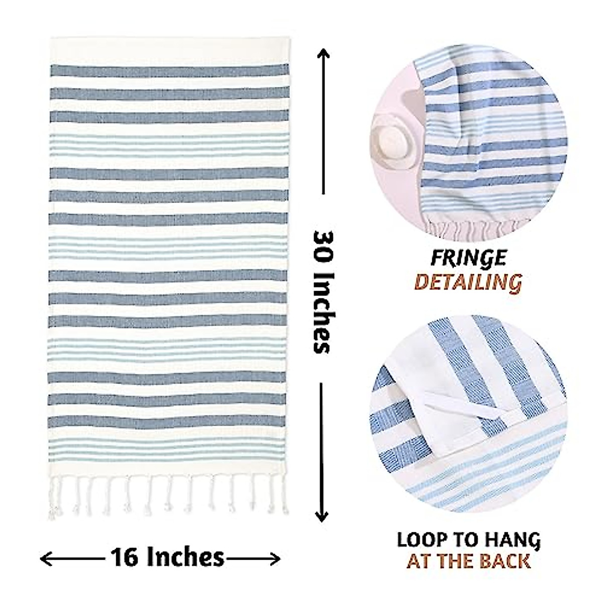 Folkulture Hand Towels for Bathroom, Set of 2 Decorative Hand Towels with Hanging Loop, 100% Cotton Turkish Hand Towels Set or Boho Hand Towels for Kitchen 16" x 30" Inches (Fiji - Aqua)