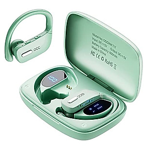 occiam Wireless Earbuds Bluetooth Headphones 48H Play Back Earphones in Ear Waterproof with Microphone LED Display for Sports Running Workout Green