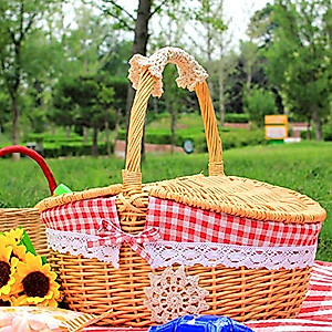 Gazechimp Handwoven Wicker Picnic Basket with Lid and Handle Rattan Storage Serving Basket Wicker Storage Hamper for Outdoor Beach Camping Hiking