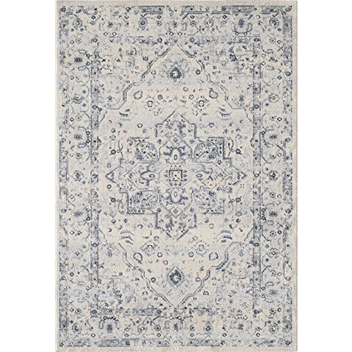 Abani Rugs 7'9" x 10'2" Grey & Blue Geometric Floral Motif Area Rug - Troy Collection Distressed Style Accent Rug