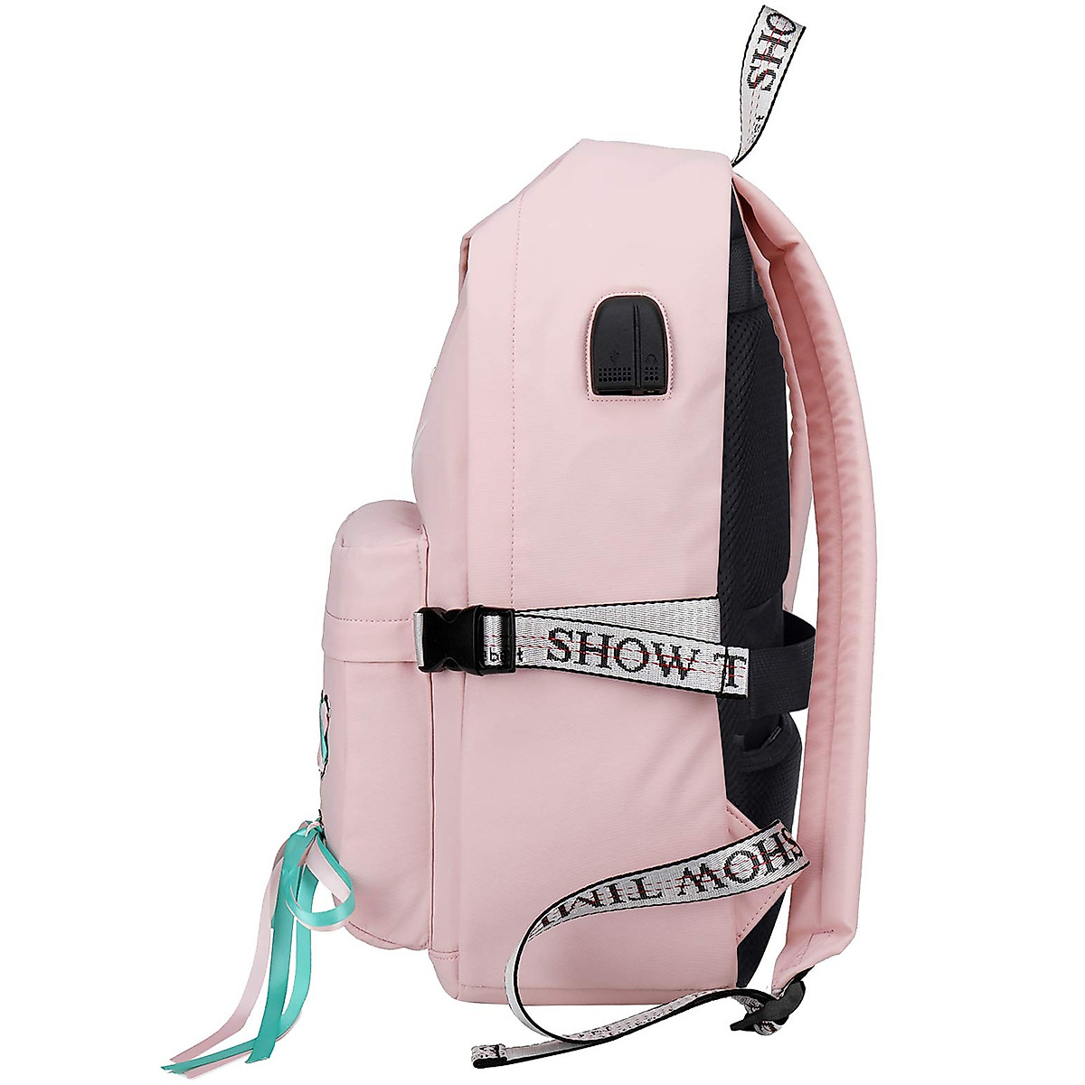 Mairle 17.3 inch Casual Laptop Backpack Anti Theft Schoolbag Daypack Ribbon Decorate School Bag with USB Charging Port for Teen Girls Women, Black