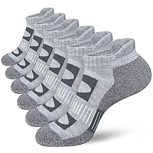 APTYID Women's Ankle Socks Athletic Cushioned Running, Size 6-9, Grey, 6 Pairs