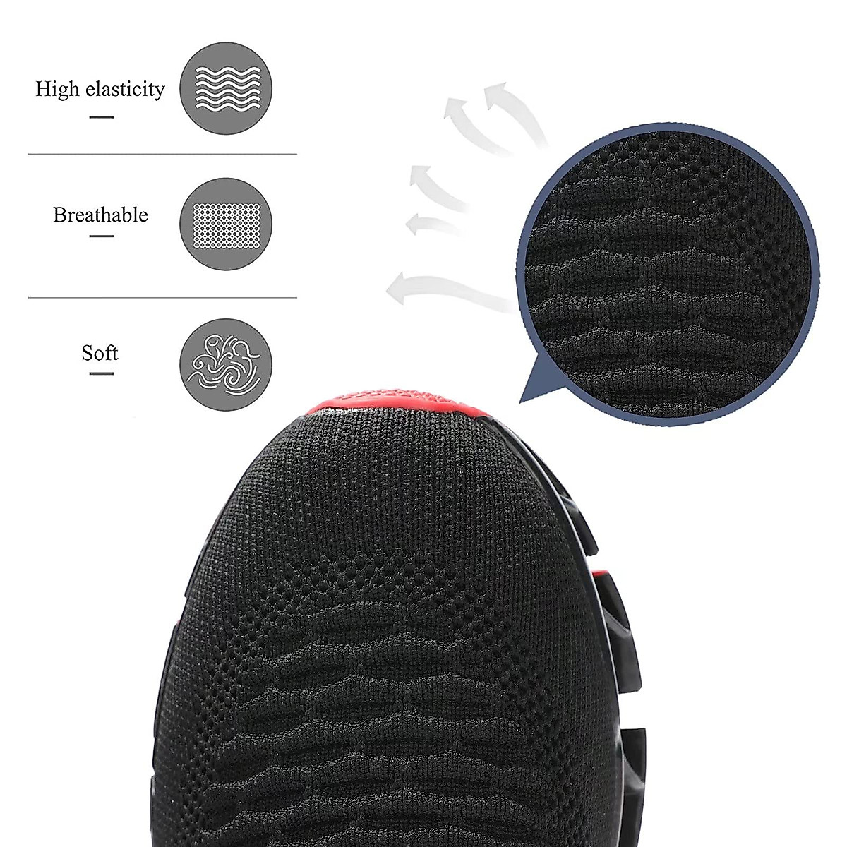 Womens Slip on Walking Running Shoes Blade Tennis Casual Fashion Sneakers Comfort Non Slip Work Sport Athletic Trainer Black/Red