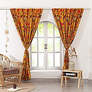 Velvet Curtains, Luxury Drapes for Living & Bedroom Curtains, Many Color Velvet Curtains, Boho Custom Curtains Window Treatments Panels, Floral & Bird (1, Yellow, 47 W X 84 L)