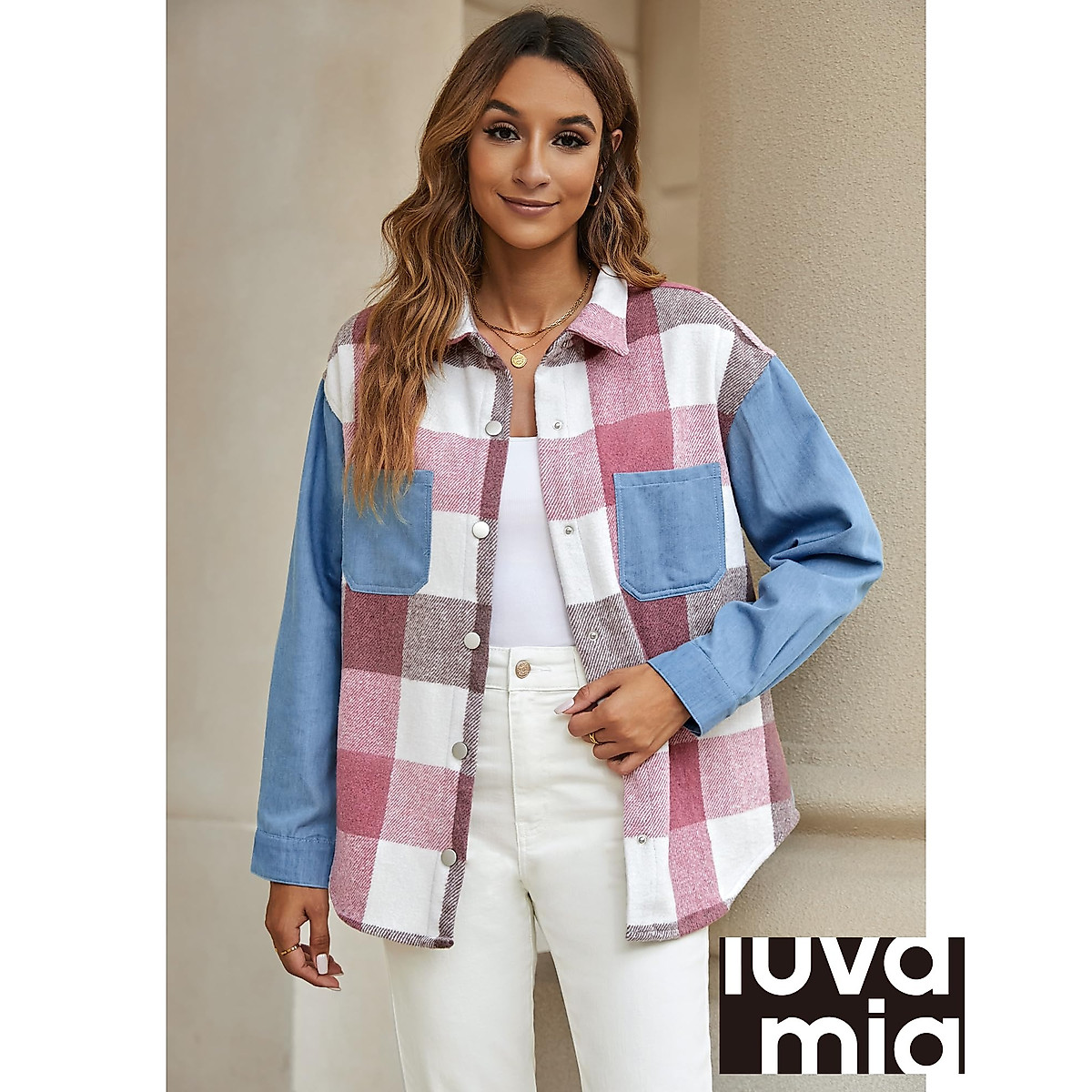 luvamia Womens Flannel Jacket Plaid Shirt Jacket Women Shacket Jacket Shackets For Fall Fashion Women Jeans Jacket For Women Fashion Size Medium Size 8 10