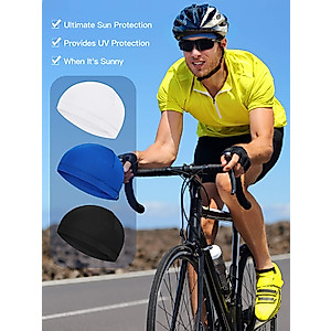 Boao 6 Pieces Cycling Skull Cap Running Sweat Wicking Hats Helmet Liner for Men and Women Fitting Running Jogging Exercise (Black, Grey, Dark Blue, White, Army Green, Navy)