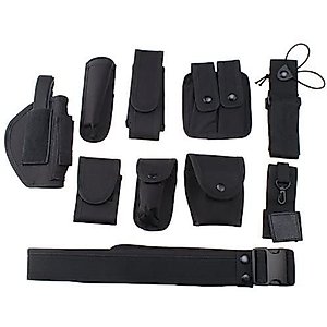 Bargain Crusader Duty Belt Military Tactical Modular Equipment Law Enforcement Police Security Guard Hunting Game Versatile Utility Adjustable Tool Belt (Adjustable 35"-45". 9 pouches, Black)