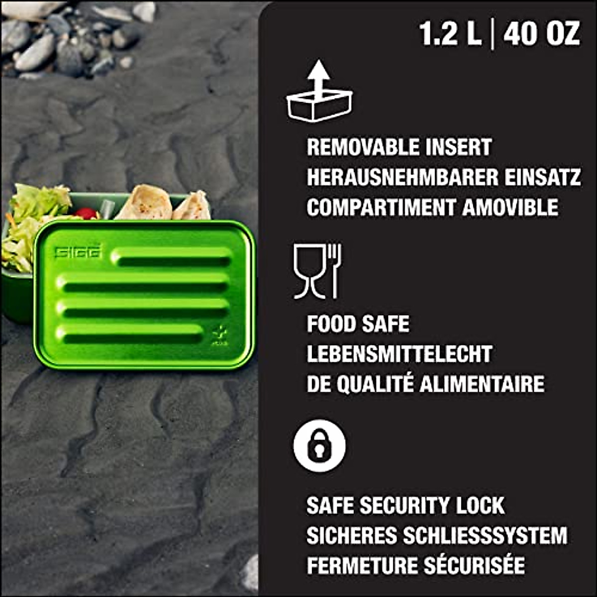 SIGG - Metal Lunch Box - With Food Separator - Dishwasher & Microwave Safe, Leakproof, BPA Free - Aluminum - Plus Green L