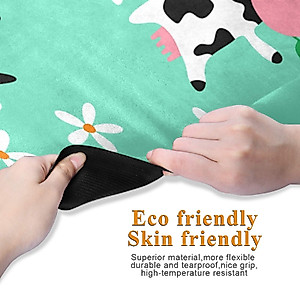 OTVEE Cute Cow Eating Grass Yoga Mat for Women Non Slip Ultra Thin 1 MM Travel Yoga Mat with Carrying Bag Suede Fitness Exercise Mat for Yoga Pilates Workout Routines Camping