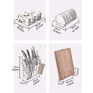 Plate Rack Draining Dish Rack Dish Drying Rack 304 Stainless Steel 3 Tier Dish Rack With Drain Board, Utensil Holder, Cutting Board Pan Plate Holder