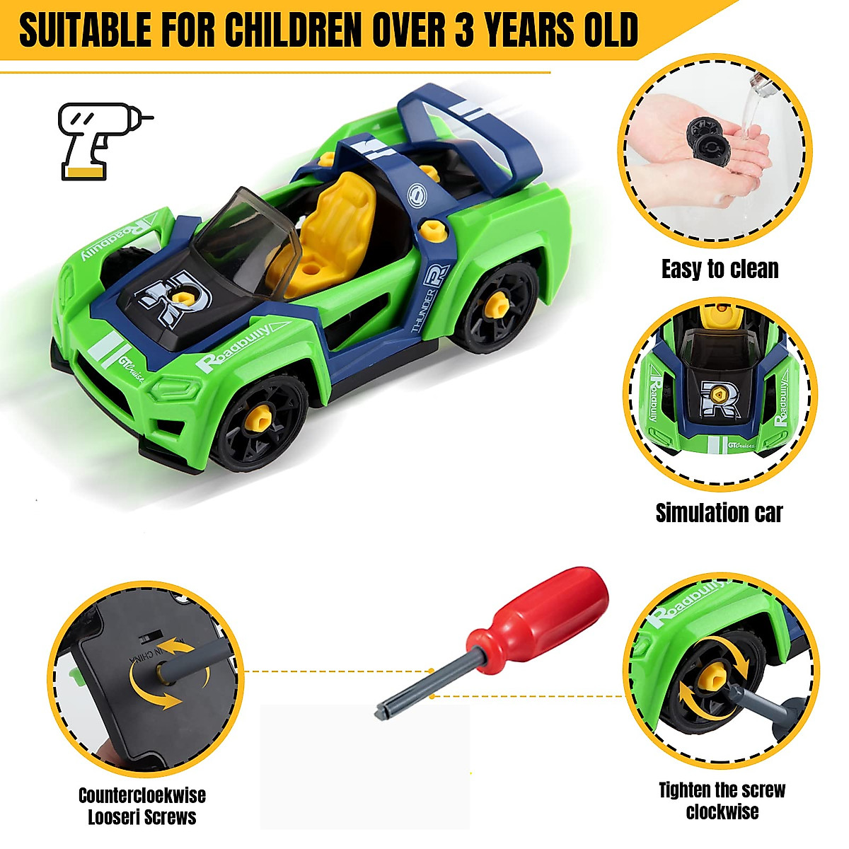 Minxuan Assembly Car Take Apart Race Car Toys for 6 7 8 Year Old Boy DIY STEM Gift Play Set -50PCS