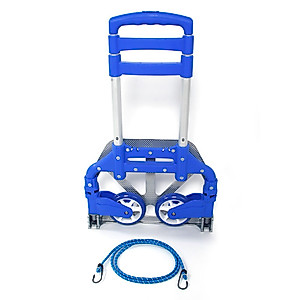 Winado Folding Hand Truck Portable Folding Hand Cart, 165Lbs Load Aluminium Foldable Design to Save Space, for Luggage Travel Home Personal Use, Blue Set