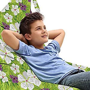 Lunarable Garden Art Lounger Chair Bag, Pattern with Illustrated Blossoms on Pale Green Background, High Capacity Storage with Handle Container, Lounger Size, Pale Green Violet