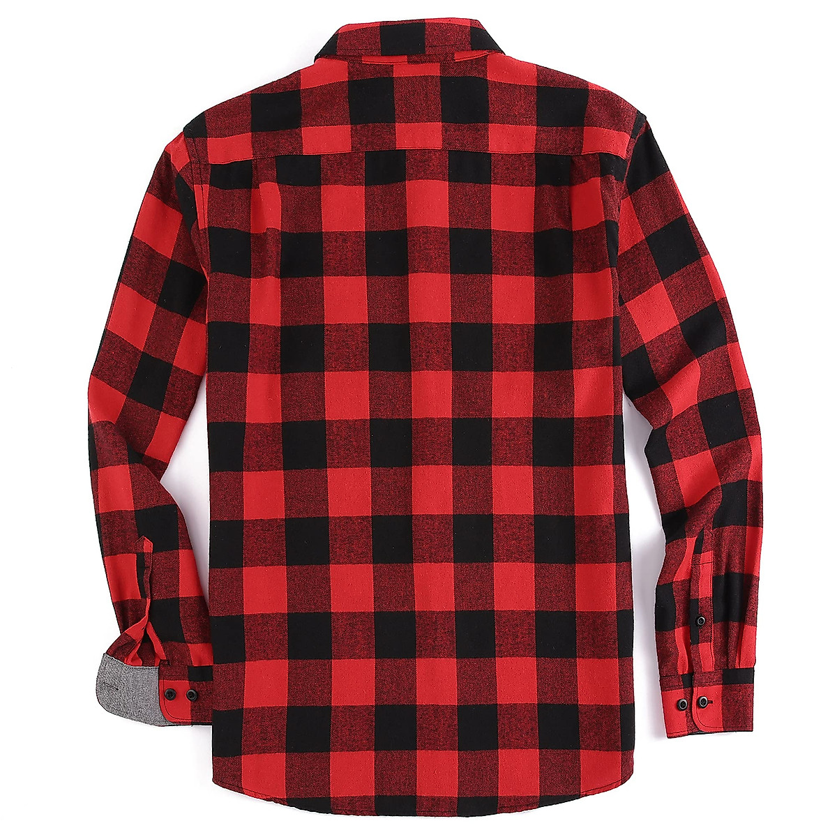 WARHORSEE Flannel Shirt for Men Long Sleeve Regular Fit Button Down Casual Plaid Shirt,RED,L